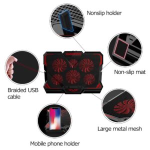 Laptop Cooling Pad, Laptop Cooler with 6 Quiet Led Fans for 15.6-17 Inch Laptop Cooling Fan Stand, Portable Ultra Slim USB Powered Gaming Laptop Cooling Pad, Switch Control Fan Speed Function (Red)