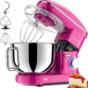 facelle stand mixer, 660w 6 speed electric kitchen mixer with pulse button, attachments include 6.5qt bowl, dishwasher safe beater,dough hook,whisk & splash guard for dough,baking,cakes,cookie(purple)