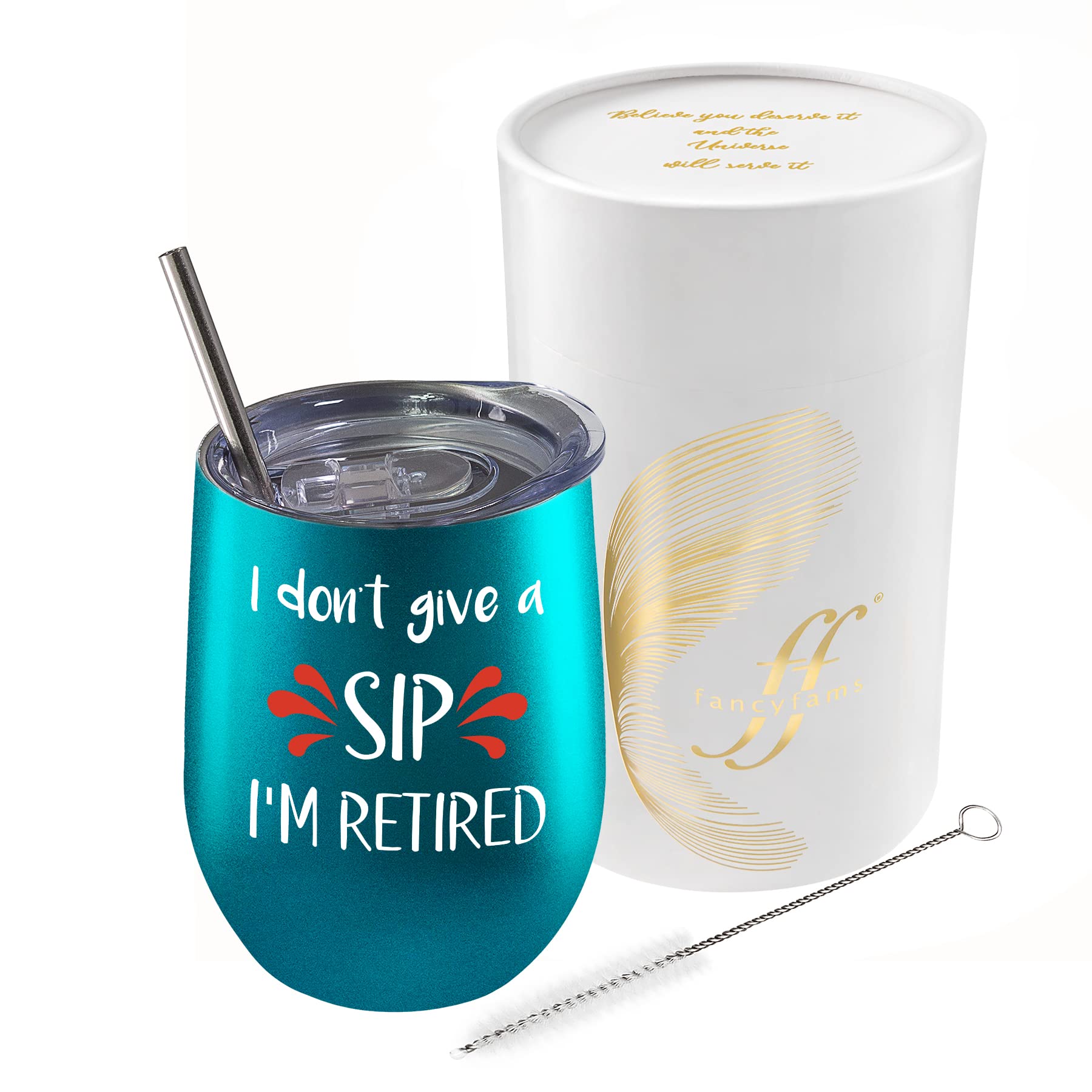 Fancyfams I Don’t Give a Sip I’m Retired, Retirement Gifts for Women - 12 oz Stainless Steel Wine Tumbler, Retirement Gifts, Retired Gifts for Women, Retirement Gift (Give a Sip - Turquoise)