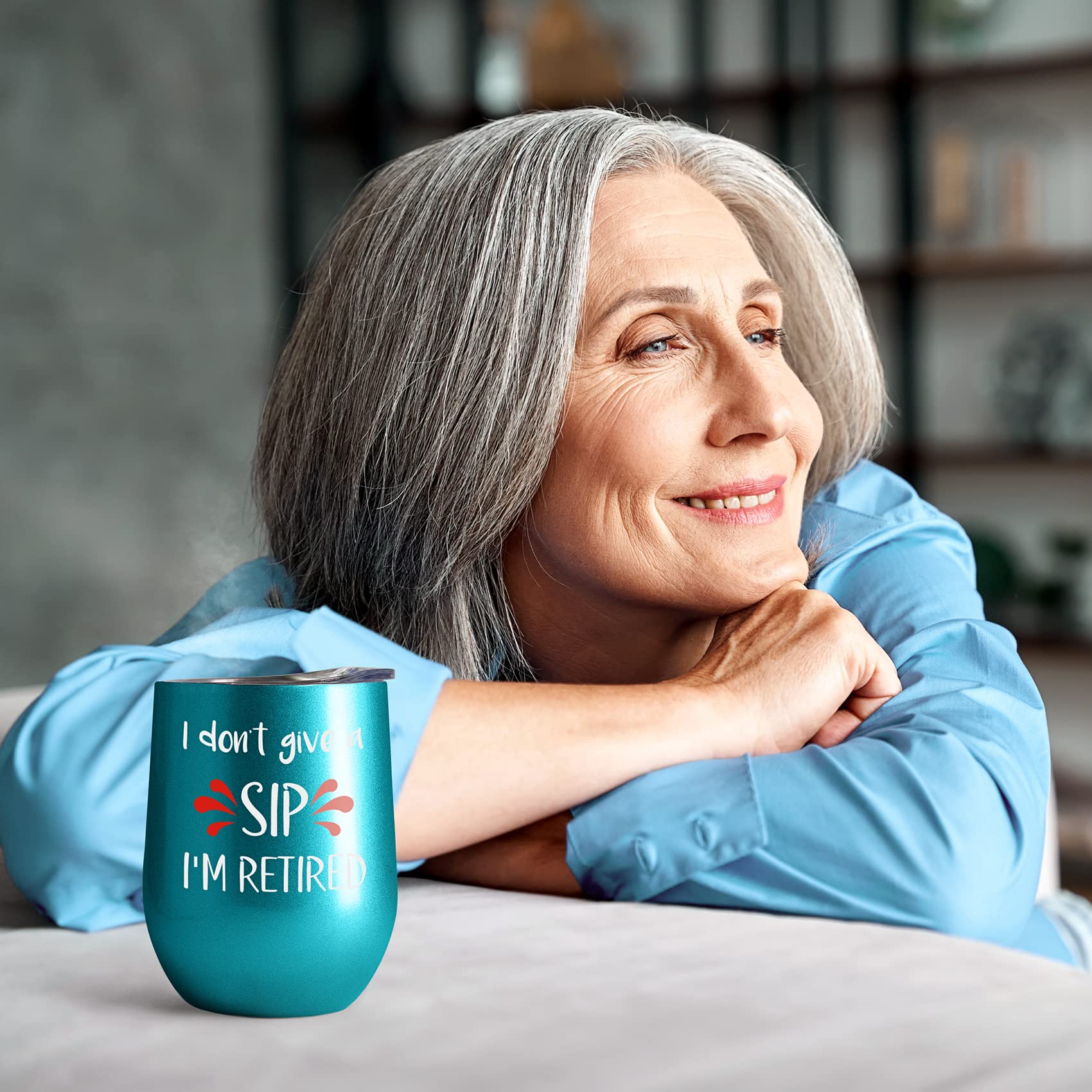 Fancyfams I Don’t Give a Sip I’m Retired, Retirement Gifts for Women - 12 oz Stainless Steel Wine Tumbler, Retirement Gifts, Retired Gifts for Women, Retirement Gift (Give a Sip - Turquoise)