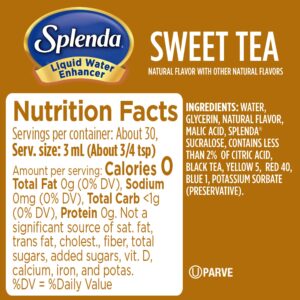 SPLENDA Liquid Water Enhancer Drops, Sugar Free, Zero Calorie, Natural Flavor, Concentrated Drink Mix, 3.11 Fl Oz Each Bottle (Sweet Tea, 2 Pack)