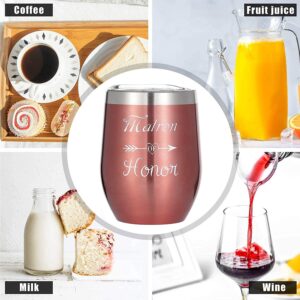 Matron of Honor Gifts Set Include 1 Stainless Steel Rose Gold Insulated Wine Tumbler 1 Champagne Makeup Mirror 1 Knot Bracelet 1 Straw and 1 brush for Bridal Shower Wedding Bridesmaid Proposal Gift