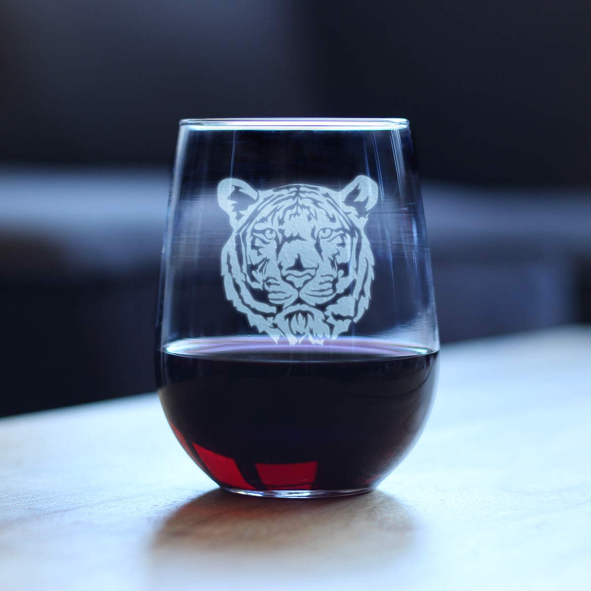 Tiger Face Stemless Wine Glass - Cute Tiger Themed Decor and Gifts for Animal Lovers - Large 17 Oz Glasses