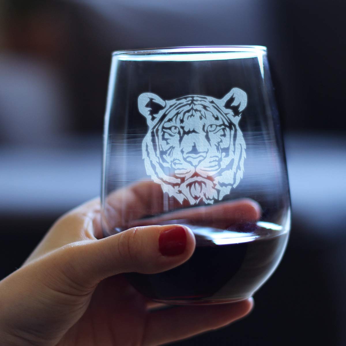 Tiger Face Stemless Wine Glass - Cute Tiger Themed Decor and Gifts for Animal Lovers - Large 17 Oz Glasses