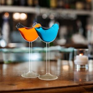 Bird Glasses Cocktail Glasses：Cabilock 2pcs Bird Design Cocktail Glass Crystal Wine Glass Wine Goblet Beverage Glass Cup Whiskey Decanter for Wedding Birthday Bouquet Bar Party Supply (Transparent)