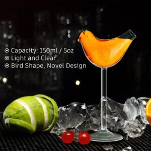 Bird Glasses Cocktail Glasses：Cabilock 2pcs Bird Design Cocktail Glass Crystal Wine Glass Wine Goblet Beverage Glass Cup Whiskey Decanter for Wedding Birthday Bouquet Bar Party Supply (Transparent)