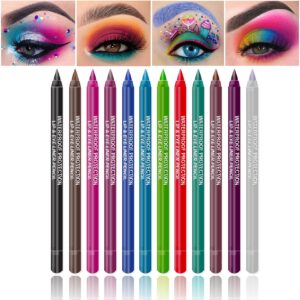 awccxmym 12 colors eyeliner pen set,glitter eyeliner pencil,eye liners for women waterproof colored eyeliners long-lasting professional eye makeup set for women