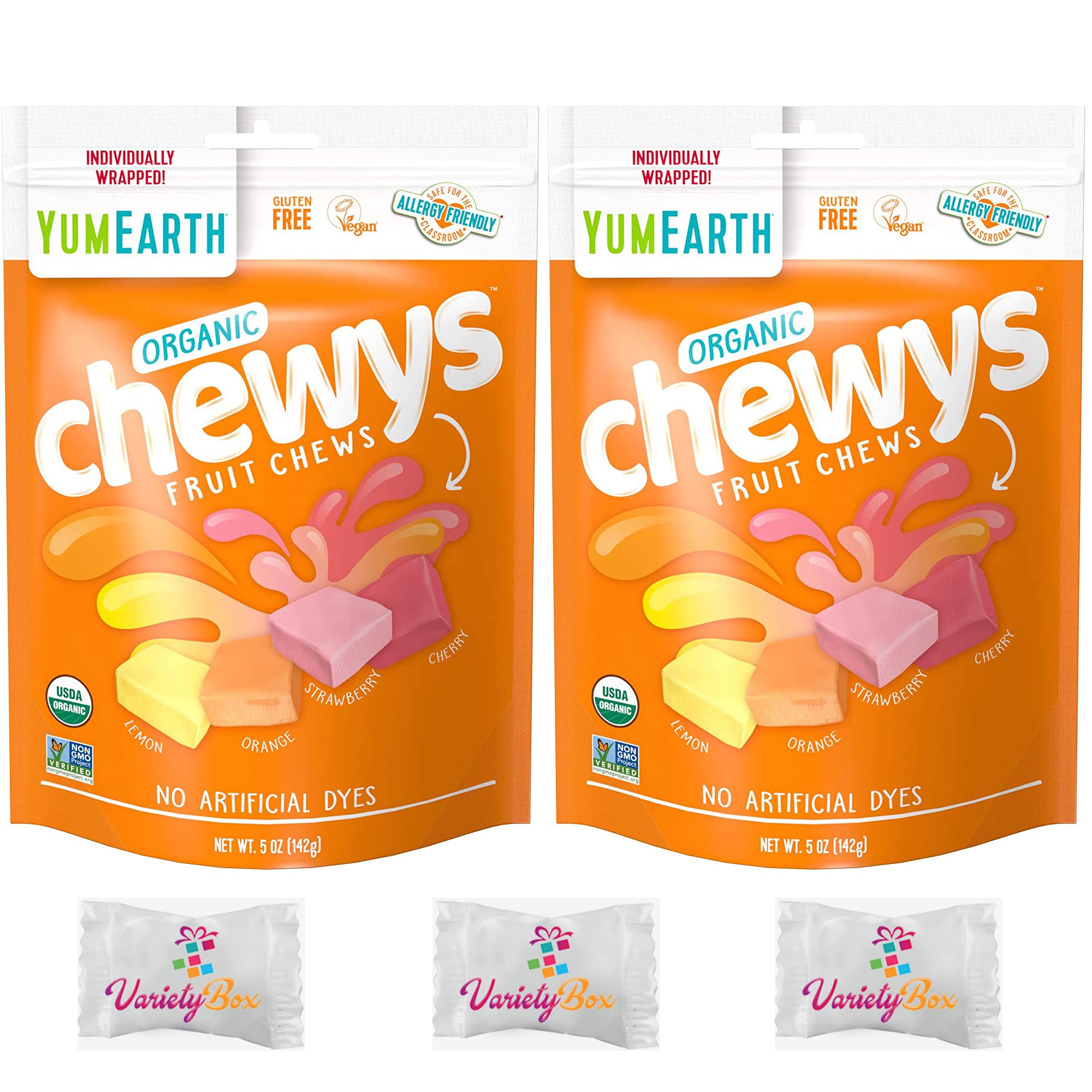 YumEarth Organic Chewys - Allergy Friendly, Non GMO, Gluten Free, Vegan, 5 ounce, 2 Pack with Variety Box Mints!