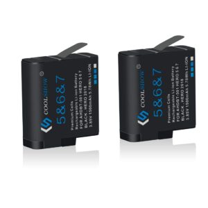 coolshow hero 7 battery 1500mah replacement 2 packs compatible with gopro hero 7 black,hero 6 black,hero 5 black,hero(2018),ahbbp-501