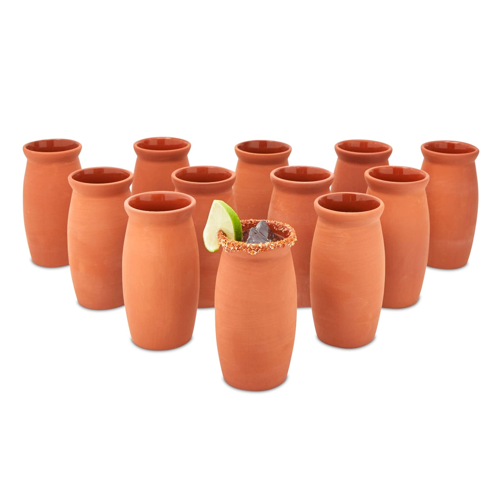 Okuna Outpost 12 Pack Clay Drinking Cups, Cantaritos de Barro Mexicanos for Margaritas, Tequila, Mexican Fiesta (12 oz)