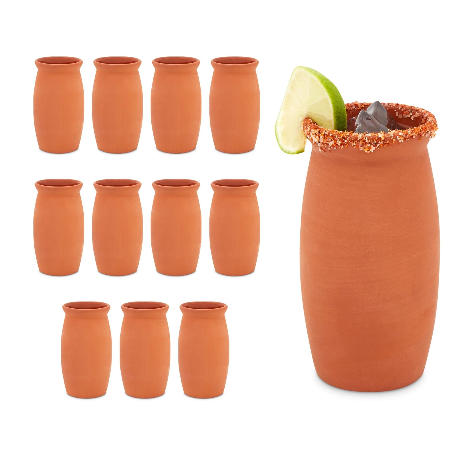 Okuna Outpost 12 Pack Clay Drinking Cups, Cantaritos de Barro Mexicanos for Margaritas, Tequila, Mexican Fiesta (12 oz)