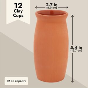 Okuna Outpost 12 Pack Clay Drinking Cups, Cantaritos de Barro Mexicanos for Margaritas, Tequila, Mexican Fiesta (12 oz)