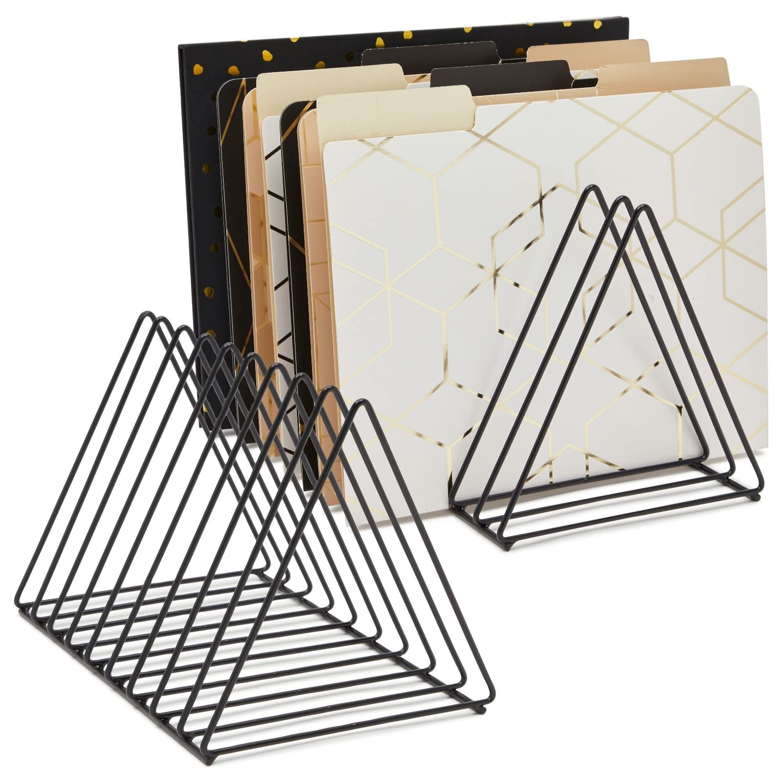 Okuna Outpost 2-Pack File Folder Organizer for Desk - Triangle Holder for Magazines and Notebooks (Black)