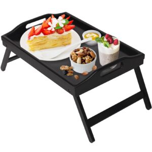 bed tray table folding legs with handles breakfast food tray for sofa,bed,eating,drawing,platters serving lap desk snack tray(black medium)