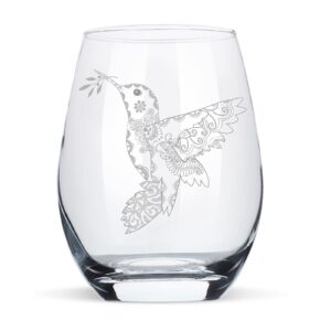 geiserailie hummingbird stemless wine glass hand stemless glass christmas branch coffee tea cup exquisite presents for women friends men, 15.2 oz