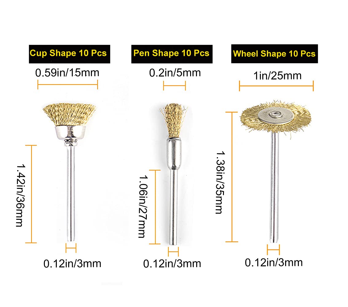 SUJAYU Wire Brush for Drill, 30 Pcs Brass Wire Wheel for Drill, Dremel Wire Brush Dremel Bits Dremel Accessories, Buffing Wheel Drill Wire Brush Drill Sanding Attachment