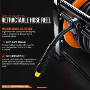 SuperHandy Retractable Air Hose Reel 3/8" x 100 Ft - 300 PSI, Heavy Duty Steel, Quad Pod, Corrosion Resistant, Commercial Flex Hybrid Polymer, Industrial Grade, Portable