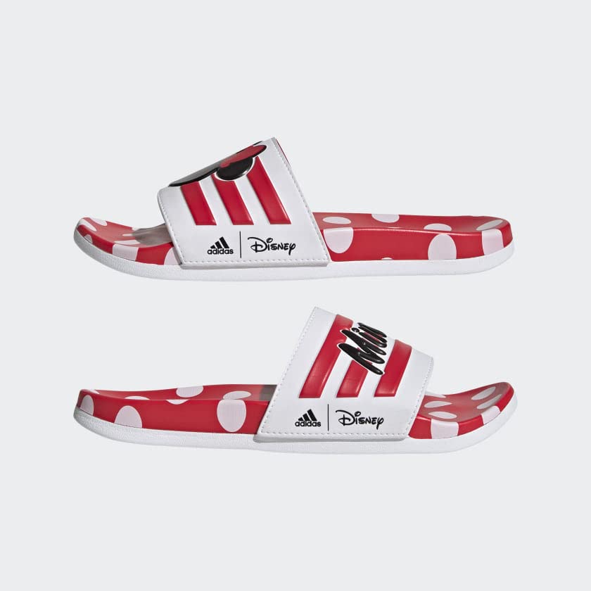 adidas Women's Adilette Comfort Slides Sandal, White/Ray Red/Core Black, 5