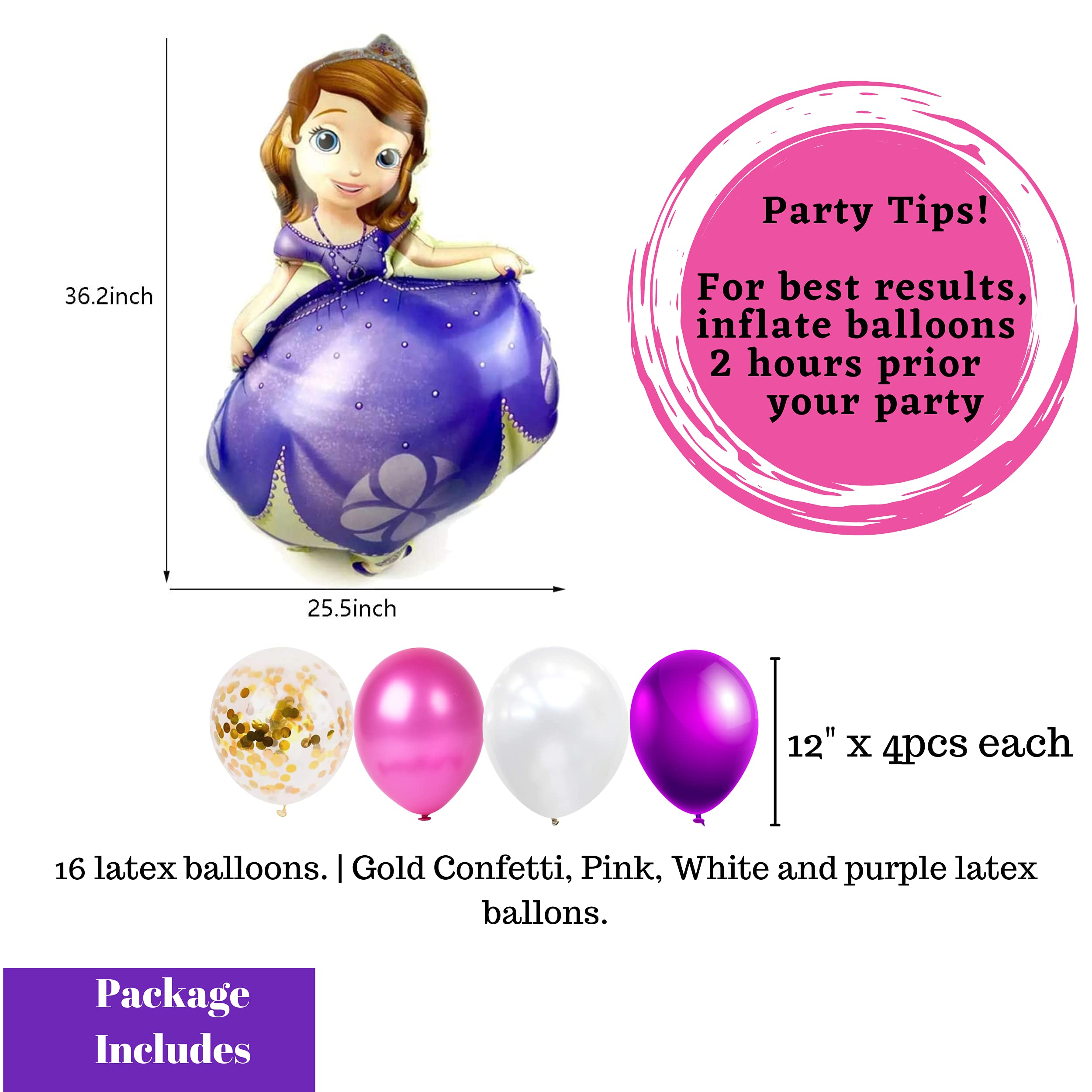 Sofia The First Theme Party Supplies Set Balloons | Includes Purple Party Curtain, Birthday Banner and Lovable Balloons| Princess Complete Birthday Party Decorations Supply Pack for Sofia the First