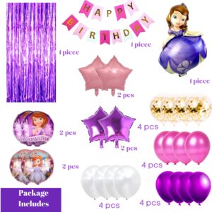 Sofia The First Theme Party Supplies Set Balloons | Includes Purple Party Curtain, Birthday Banner and Lovable Balloons| Princess Complete Birthday Party Decorations Supply Pack for Sofia the First