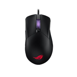 asus rog gladius iii wired gaming mouse, 19k optical sensor, 19,000 dpi, 6 programmable buttons, rgb lighting, rog switch socket design, swappable switches, ergonomic, black