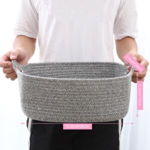 ABenkle Rope Storage Basket, 14.2''x 11''x 5.1'' Cotton Woven Dog Cat Toy Bins, Cube Soft Baskets with Handles, Decorative Shelves Closet Organizing for Nursery Laundry Bedroom Bathroom - Grey