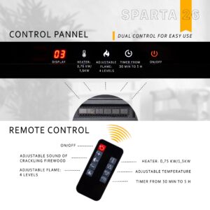 FIREBLAZE Electric Fireplace Sparta 26 inch - Flat Front Glass LED Fireplace Insert with Remote Control - Adjustable Heating, Sound, Brightness, Timer - 2-Way Recessed Installation - Heats 400 sq ft