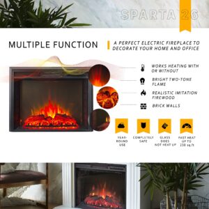 FIREBLAZE Electric Fireplace Sparta 26 inch - Flat Front Glass LED Fireplace Insert with Remote Control - Adjustable Heating, Sound, Brightness, Timer - 2-Way Recessed Installation - Heats 400 sq ft