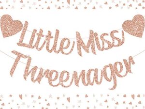 joymemo rose gold glitter little miss threenager banner garland for baby girls third birthday decorations 3 year old 3rd birthday party supplies