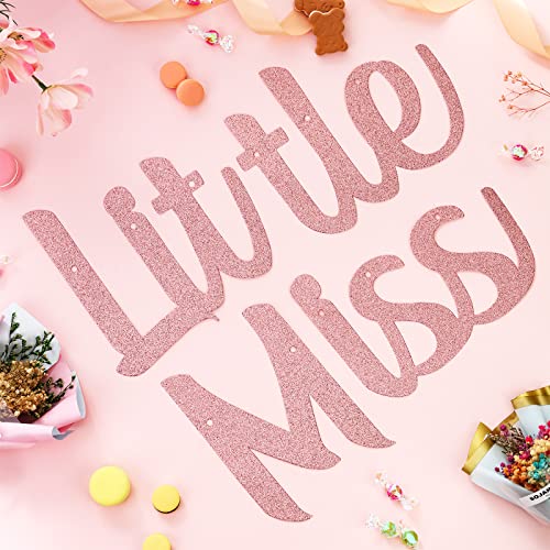 JOYMEMO Rose Gold Glitter Little Miss Threenager Banner Garland for Baby Girls Third Birthday Decorations 3 Year Old 3rd Birthday Party Supplies