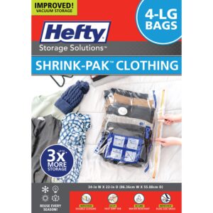 hefty shrink-pak - 4 large vacuum storage bags for storage for clothes, pillows, towels, or blankets - space saver vacuum sealer bags ideal under bed storage solutions