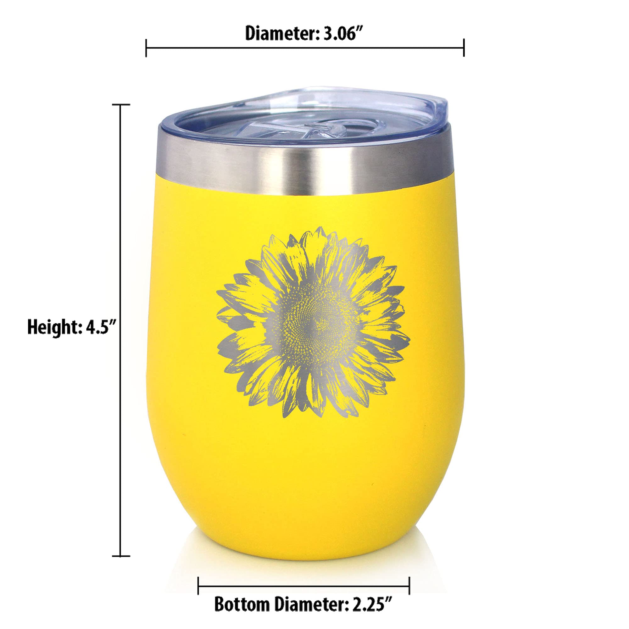 Sunflower - Wine Tumbler Glass with Sliding Lid - Stainless Steel Insulated Mug - Flower Décor Gifts