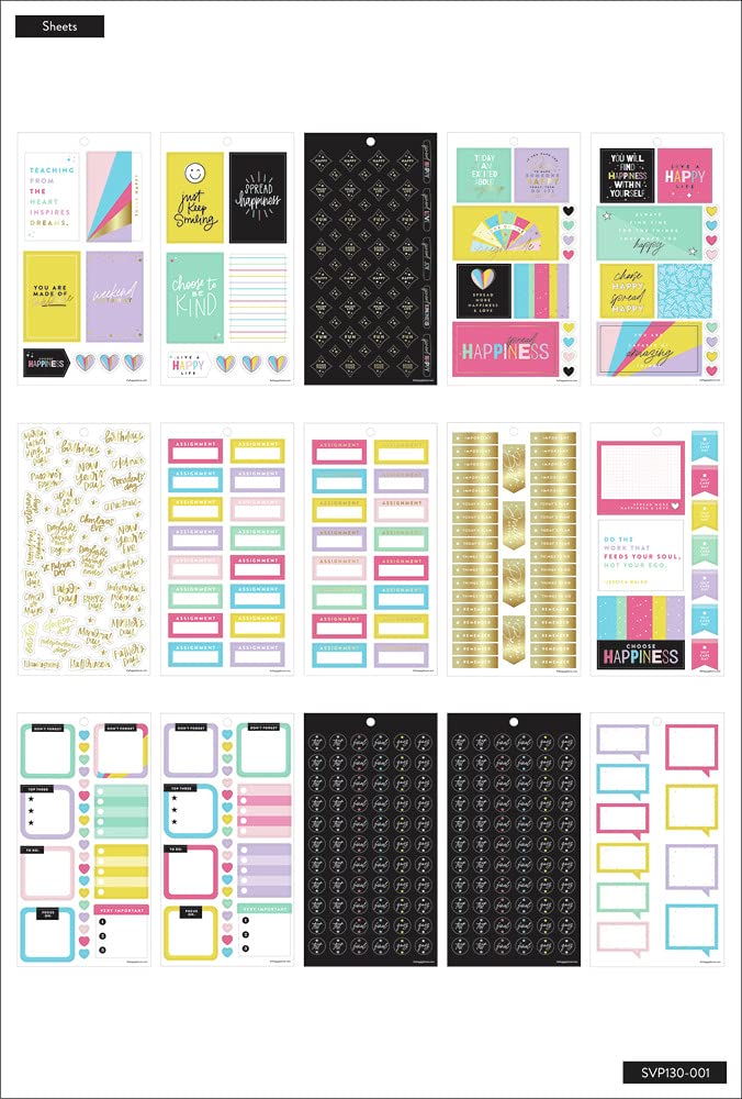 The Happy Planner Sticker Value Pack - Planner & School Accessories - Happy in Action Teacher Theme - Multi-Color - Great for Planning & Assignments - 30 Sheets, 1014 Stickers