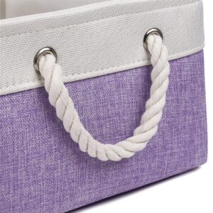 Vinssin Large Storage Basket ,Foldable Purple Basket with Handles, Gift Basket Empty,Canvas Fabric Storage Bin for Organizing,Cupboards, Shelves, Clothes, Toys, Towel, (Purple+White,1 Pack)