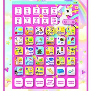 Lexibook Unicorn Educational Bilingual Interactive Learning Tablet, Toy to Learn Alphabet Letters Numbers Words Spelling and Music, English / Spanish Languages, Pink, JCPAD002UNIi2