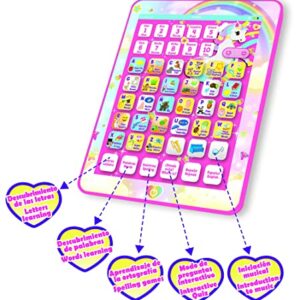 Lexibook Unicorn Educational Bilingual Interactive Learning Tablet, Toy to Learn Alphabet Letters Numbers Words Spelling and Music, English / Spanish Languages, Pink, JCPAD002UNIi2