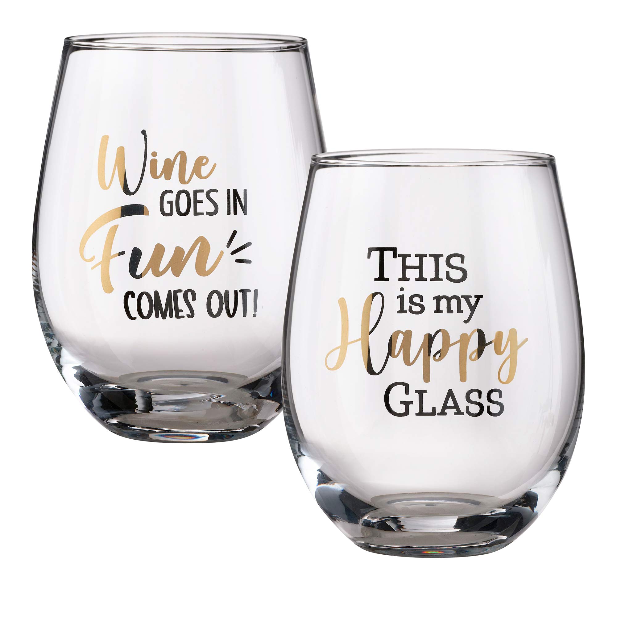 Lillian Rose Wine Glass Set with Fun Sayings, 4.75", Clear