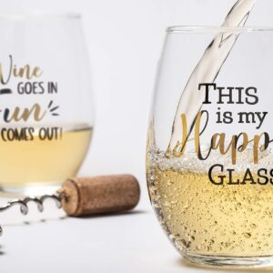 Lillian Rose Wine Glass Set with Fun Sayings, 4.75", Clear