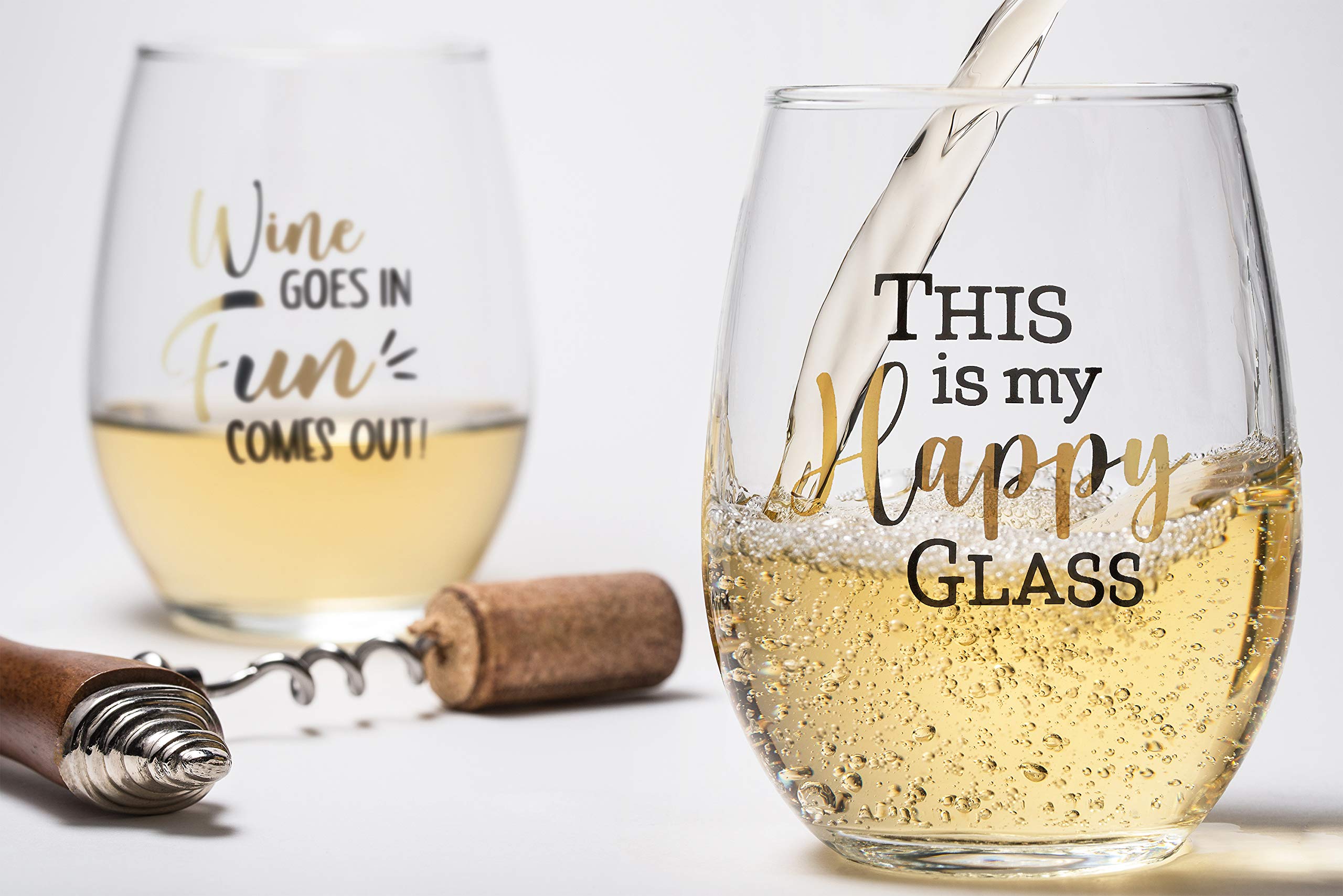 Lillian Rose Wine Glass Set with Fun Sayings, 4.75", Clear