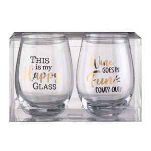 Lillian Rose Wine Glass Set with Fun Sayings, 4.75", Clear