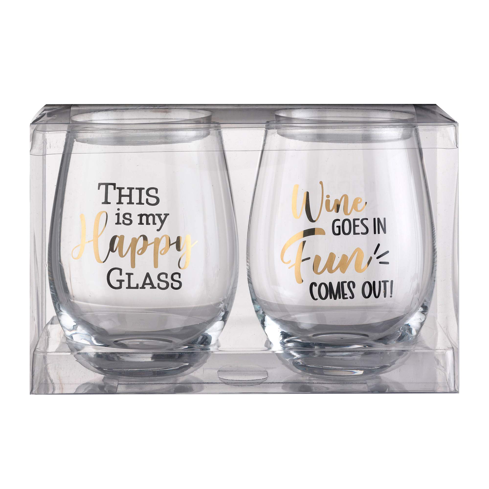 Lillian Rose Wine Glass Set with Fun Sayings, 4.75", Clear