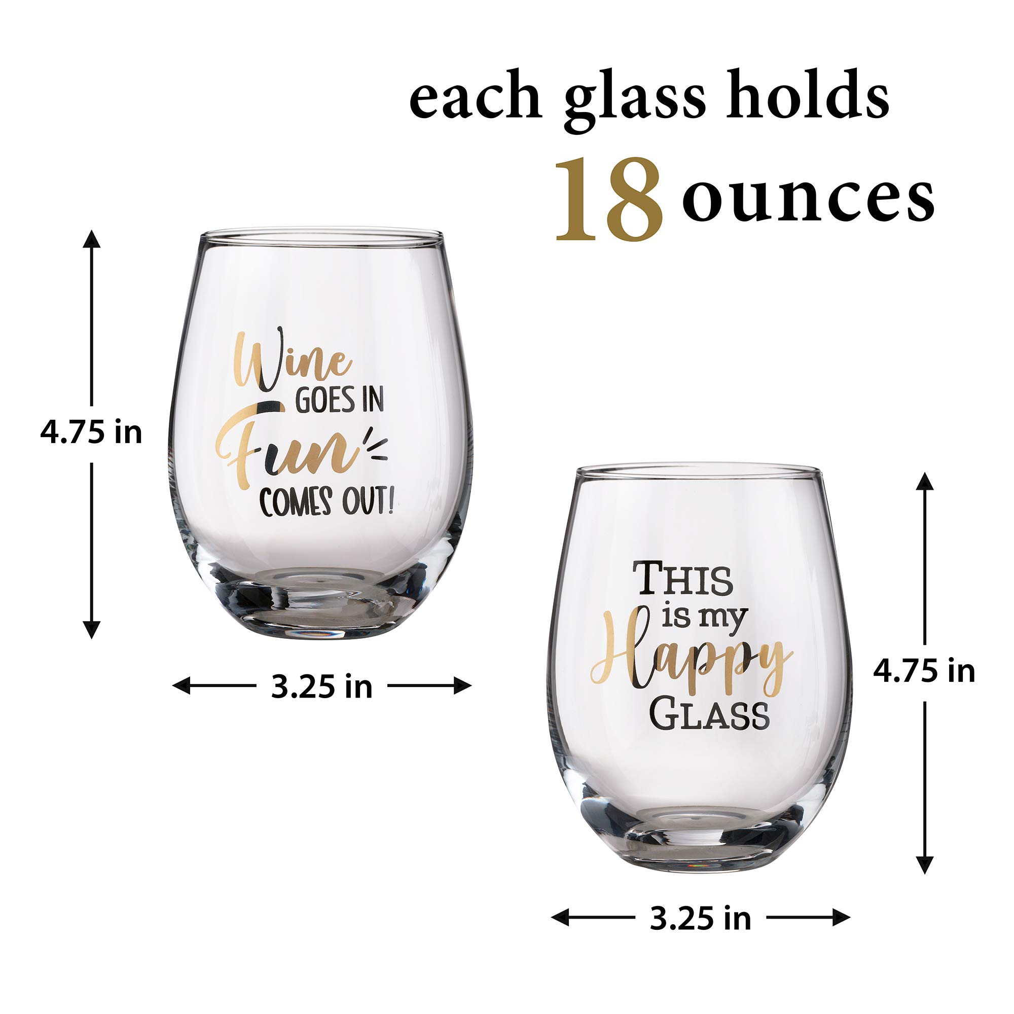 Lillian Rose Wine Glass Set with Fun Sayings, 4.75", Clear