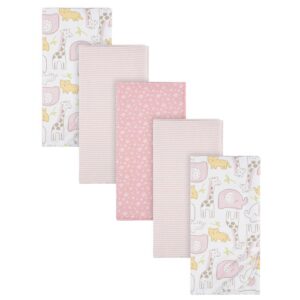 gerber girls newborn infant baby toddler nursery 100% cotton flannel receiving swaddle blanket, pink safari, pack of 5