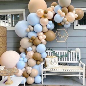 clever warehouse blue brown nude coffee ivory white baby shower balloons balloon garland arch kit, teddy bear baby shower gender reveal birthday jungle them party decorations supplies for boy girl