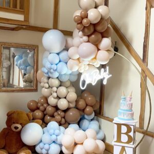 CLEVER WAREHOUSE Blue Brown Nude Coffee Ivory White Baby Shower Balloons Balloon Garland Arch Kit, Teddy Bear Baby Shower Gender Reveal Birthday Jungle Them Party Decorations Supplies for Boy Girl