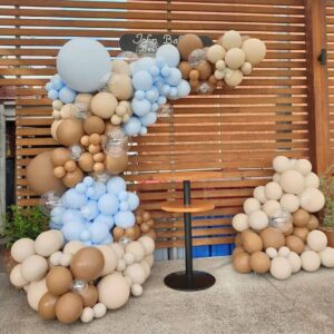 CLEVER WAREHOUSE Blue Brown Nude Coffee Ivory White Baby Shower Balloons Balloon Garland Arch Kit, Teddy Bear Baby Shower Gender Reveal Birthday Jungle Them Party Decorations Supplies for Boy Girl