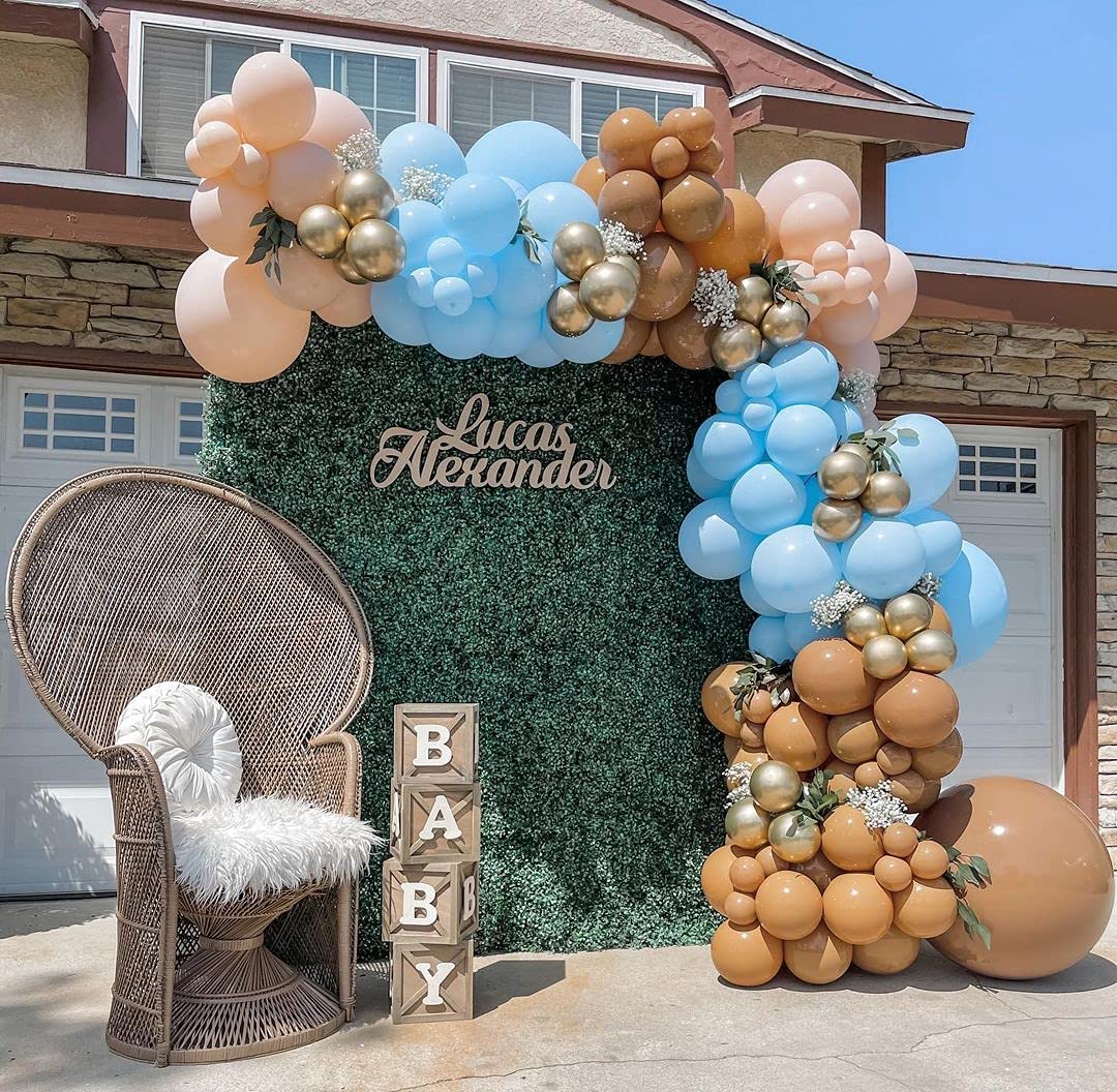 CLEVER WAREHOUSE Blue Brown Nude Coffee Ivory White Baby Shower Balloons Balloon Garland Arch Kit, Teddy Bear Baby Shower Gender Reveal Birthday Jungle Them Party Decorations Supplies for Boy Girl