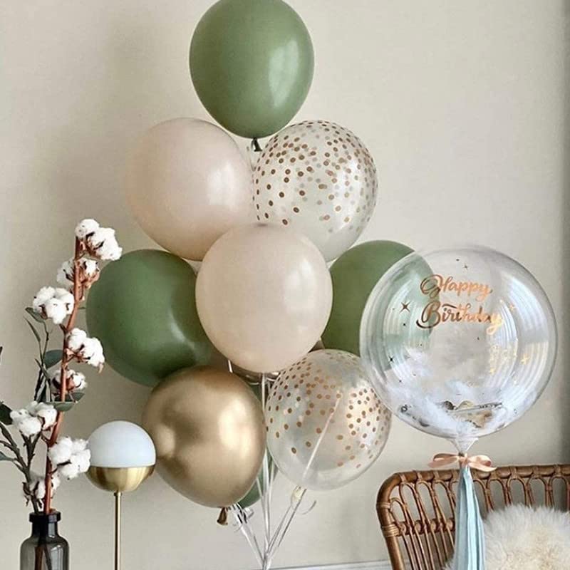 GuassLee 62Pcs Olive Green Gold Balloons for Baby Shower Decorations - 12inch Olive Green Gold Confetti Balloons Set for Baby Shower Wedding Birthday Party Decorations