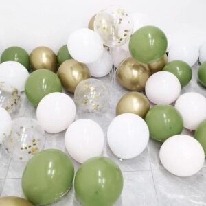 GuassLee 62Pcs Olive Green Gold Balloons for Baby Shower Decorations - 12inch Olive Green Gold Confetti Balloons Set for Baby Shower Wedding Birthday Party Decorations