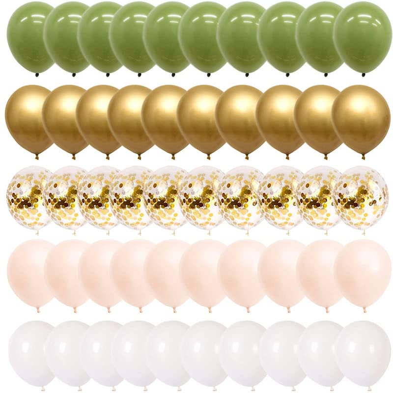 GuassLee 62Pcs Olive Green Gold Balloons for Baby Shower Decorations - 12inch Olive Green Gold Confetti Balloons Set for Baby Shower Wedding Birthday Party Decorations